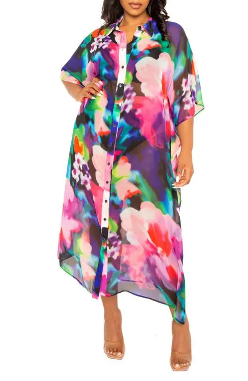 BUXOM COUTURE Print Cover-up Shirtdress - Pink Multi