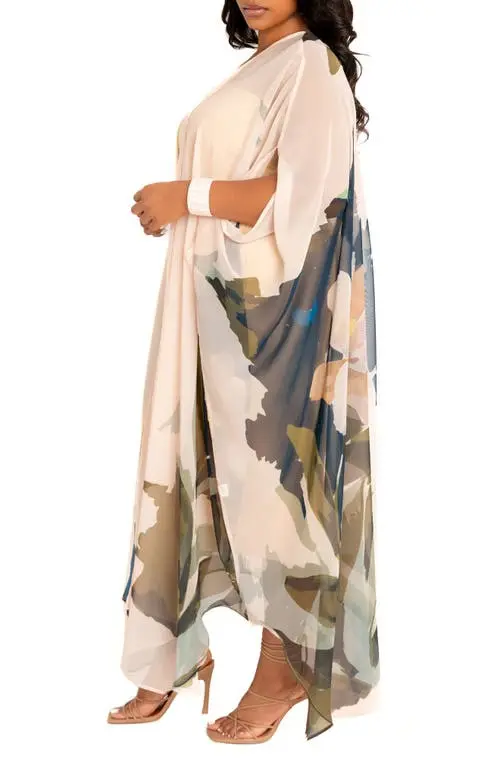 BUXOM COUTURE Floral Robe With Wristband - Beige Multi