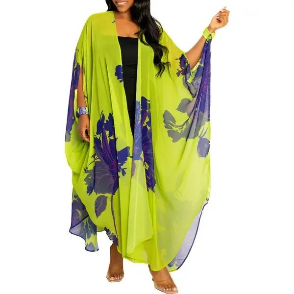 BUXOM COUTURE Floral Robe With Wristband - Lime Multi