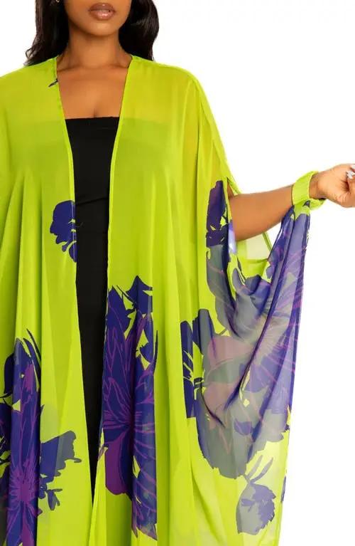 BUXOM COUTURE Floral Chiffon Robe With Wristband Detail