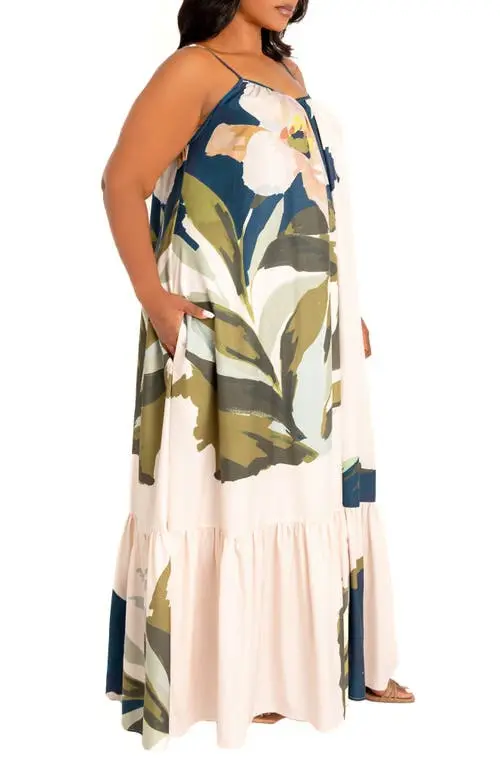 BUXOM COUTURE Floral Print Voluminous Maxi Dress - Beige Multi