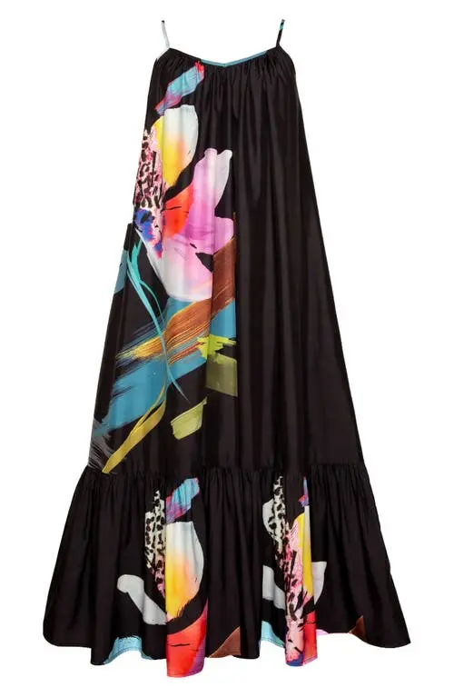 BUXOM COUTURE Floral Print Voluminous Maxi Dress - Black Multi