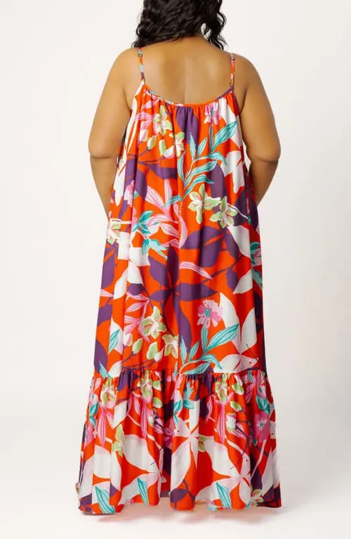 BUXOM COUTURE Floral Print Voluminous Maxi Dress - Red Multi