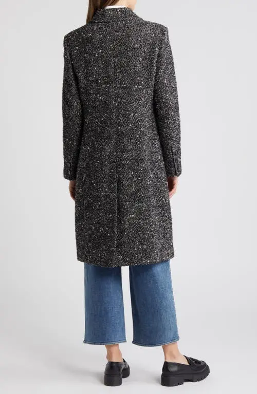 Sam Edelman Reefer Double Breasted Herringbone Tweed Coat