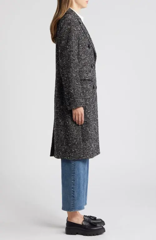 Sam Edelman Reefer Double Breasted Herringbone Tweed Coat