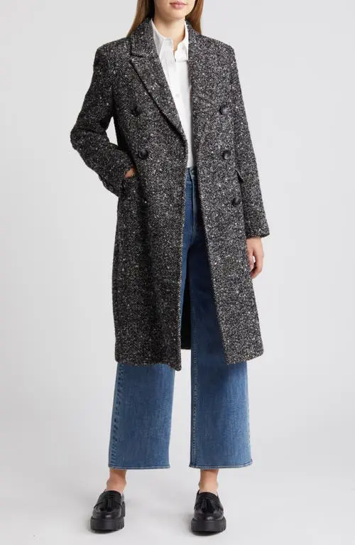 Sam Edelman Reefer Double Breasted Herringbone Tweed Coat