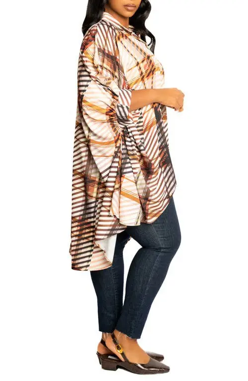 BUXOM COUTURE Mixed Geo Print High-low Shirt - Brown Multi