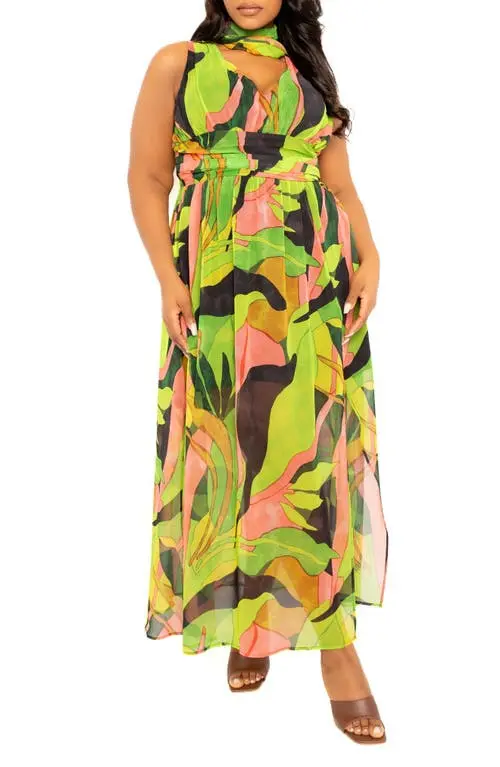 BUXOM COUTURE Abstract Print Maxi Dress
