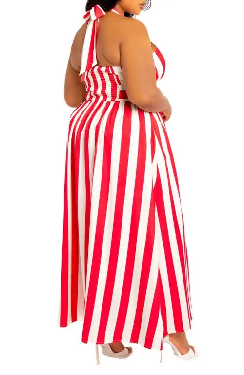 BUXOM COUTURE Stripe Halter Maxi Dress