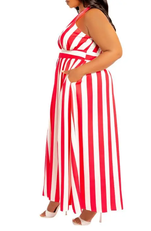 BUXOM COUTURE Stripe Halter Maxi Dress