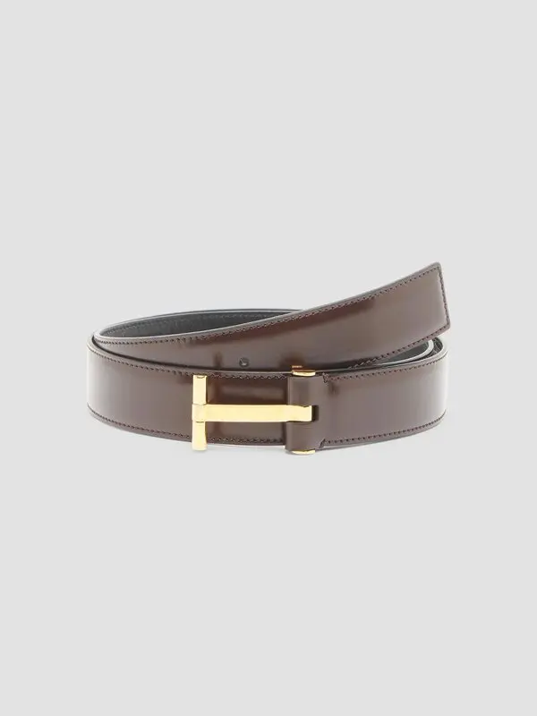 TOM FORD Classic Leather T Belt - Coffee
