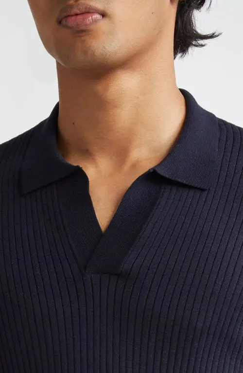 Sunspel Fine Rib Silk & Cotton Polo - Navy