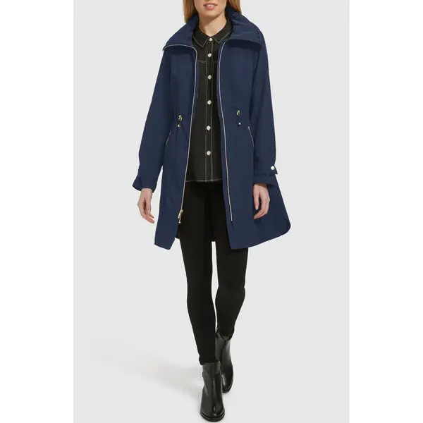 Cole Haan Travel Packable Hooded Rain Jacket - Indigo
