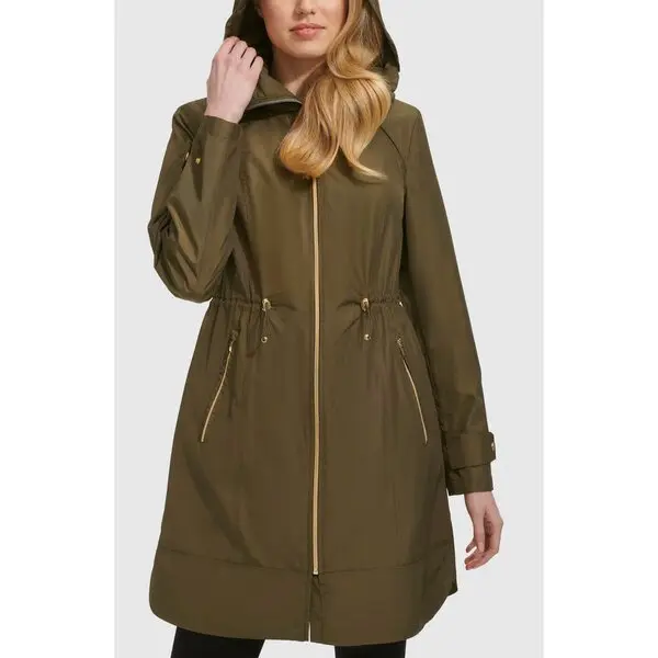 Cole Haan Travel Packable Hooded Rain Jacket - Olive