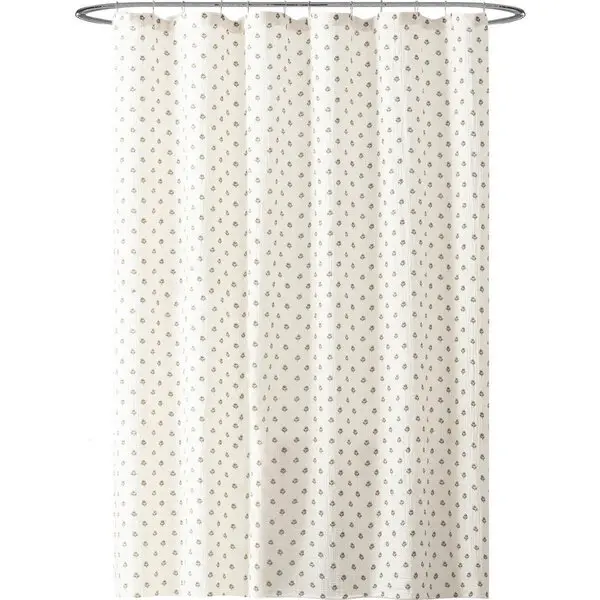 PERI HOME Block Print Gauze Shower Curtain - Ivory Multi