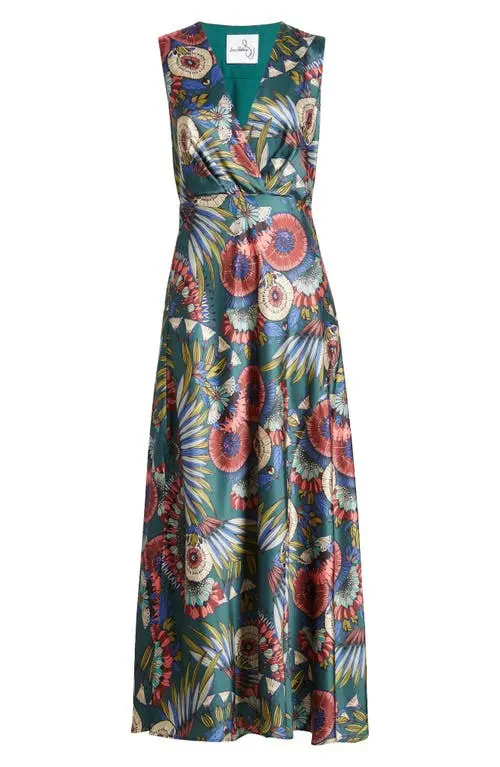 feather floral satin maxi dress sam edelman Sam Edelman Feather Floral Satin Maxi Dress In Green Multi - 75% Off