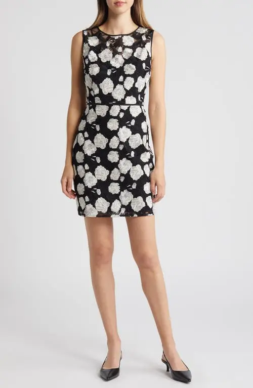 Sam Edelman Floral Embroidered Sleeveless Lace Sheath Dress In Black/ White  - 70% Off | Editorialist