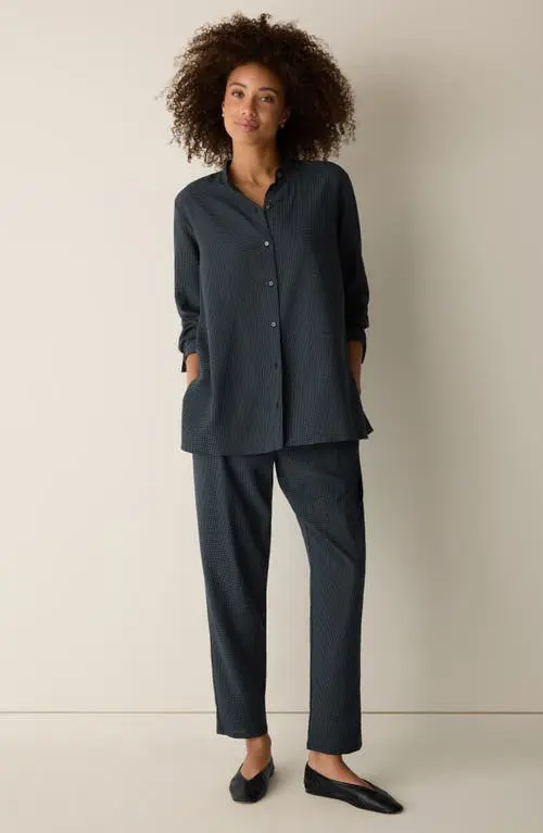 Eileen Fisher Oversize Band Collar Button-up Shirt