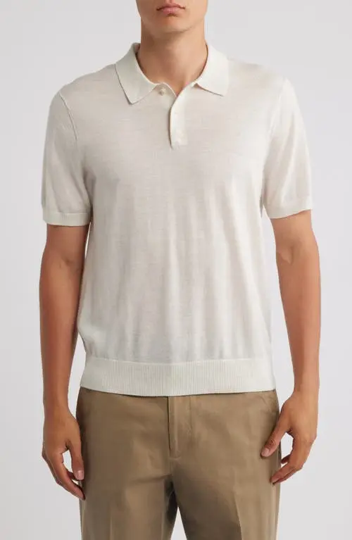 Vince Short Sleeve Merino Wool Polo Sweater - Blanco