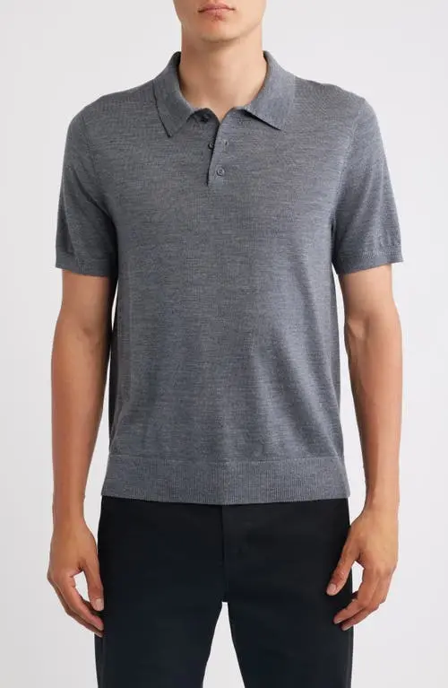 Vince Short Sleeve Merino Wool Polo Sweater - Medium Heather Grey