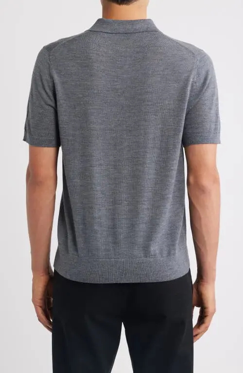 Vince Short Sleeve Merino Wool Polo Sweater - Medium Heather Grey
