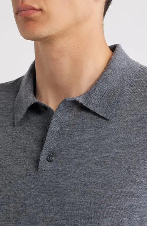 Vince Short Sleeve Merino Wool Polo Sweater - Medium Heather Grey
