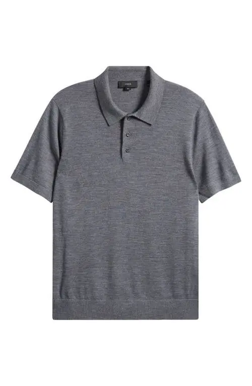 Vince Short Sleeve Merino Wool Polo Sweater - Medium Heather Grey