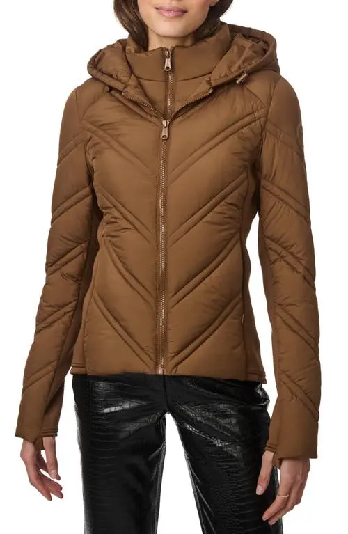 Bernardo Hooded Puffer Jacket With Bib - Dark Camel