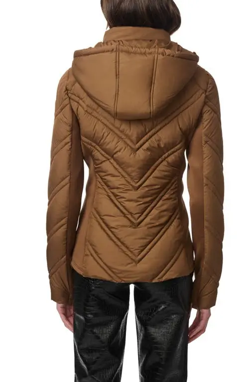Bernardo Hooded Puffer Jacket With Bib - Dark Camel