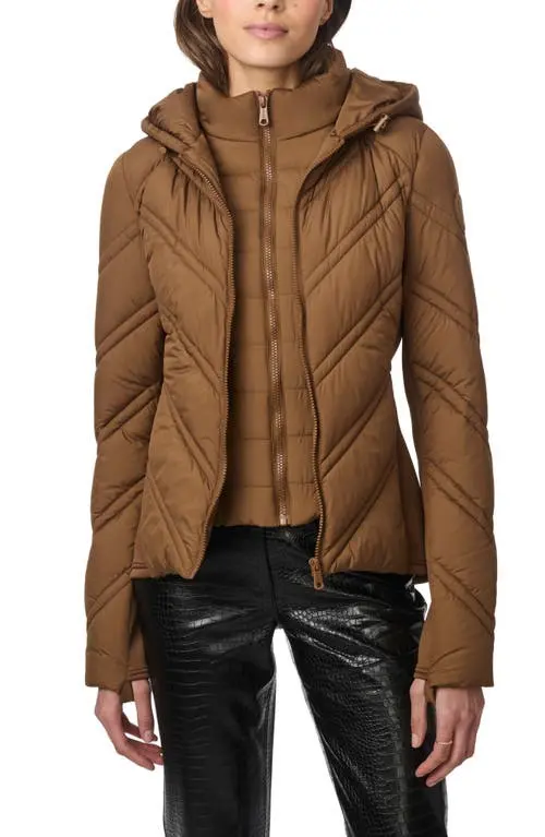 Bernardo Hooded Puffer Jacket With Bib - Dark Camel