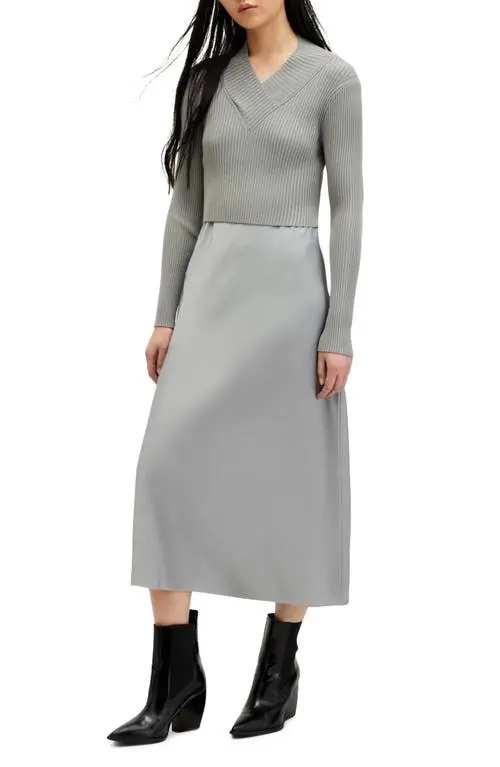Allsaints Hana Two-Piece Crop Rib Sweater Satin Slipdress In - Main Image