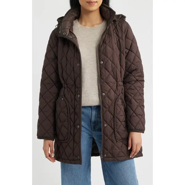 Bernardo Diamond Quilted Puffer Coat With Hood - Mole