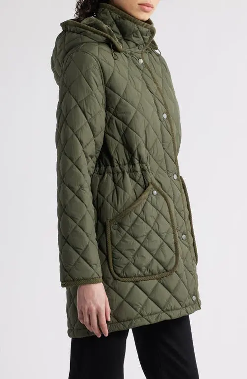 Bernardo Diamond Quilted Puffer Coat With Hood - Olive