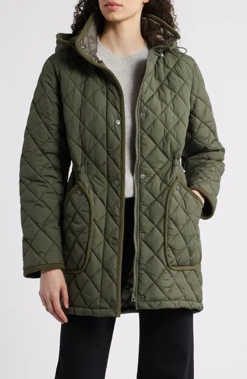 Bernardo Diamond Quilted Puffer Coat With Hood - Olive