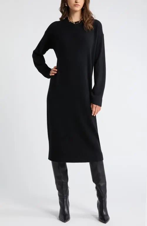 Nordstrom Long Sleeve Wool Cashmere Sweater Dress In Black Rock