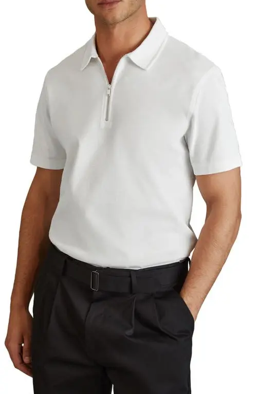 REISS Cayman Half Zip Polo - White