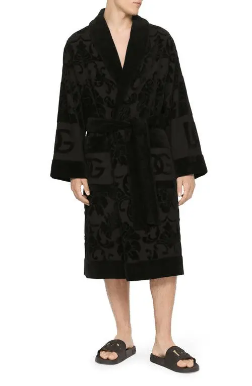 Dolce & Gabbana Logo Jacquard Cotton Terry Robe - Black