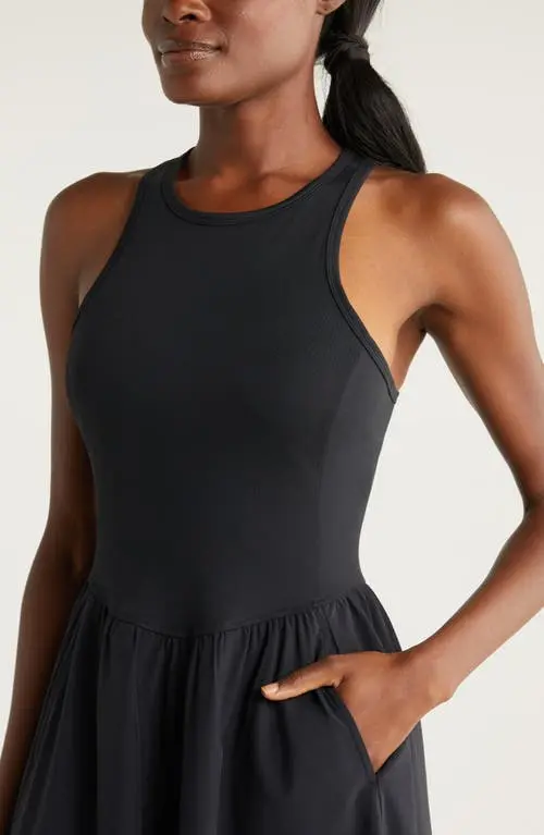 zella effortless hybrid racerback midi dress Zella Effortless Hybrid Racerback Midi Dress In Black - 60% Off