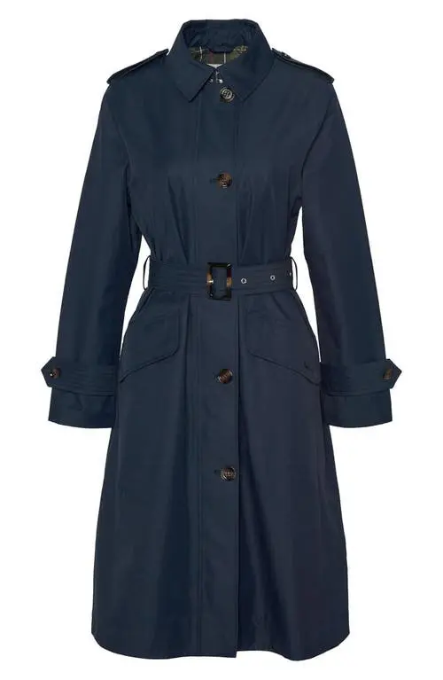 Barbour Camilla Waterproof Trench Coat - Dark Navy/ Classic Tartan