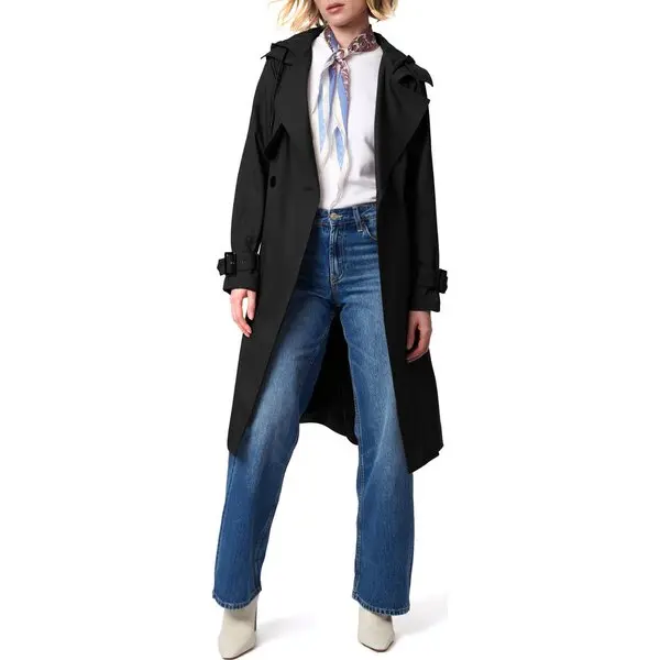 Bernardo Double Breasted Hooded Trench Coat - Black