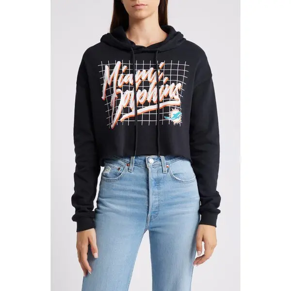 WEAR BY ERIN ANDREWS Miami Dolphins Cropped Pullover Hoodie - Black