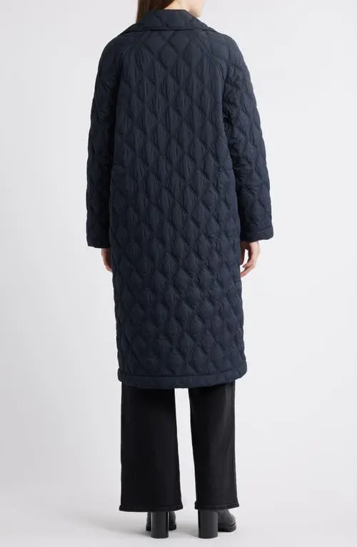 Bernardo Diamond Quilted Long Coat - Navy