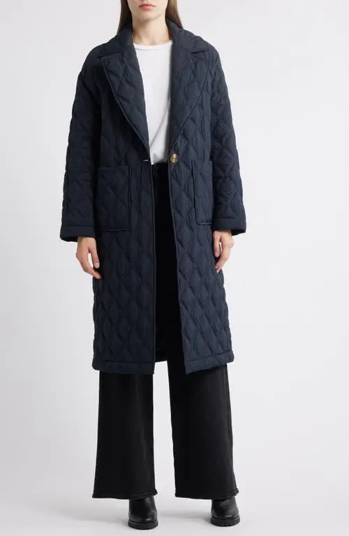 Bernardo Diamond Quilted Long Coat - Navy