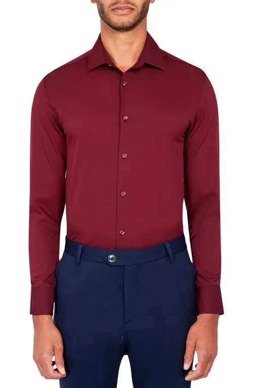 BROOKLYN BRIGADE Slim Fit Solid Performance Dress Shirt - Cabernet