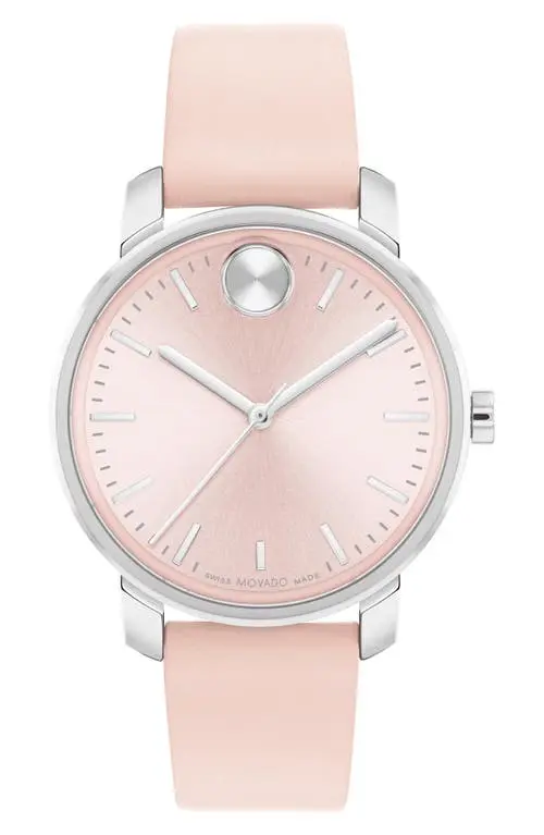 Movado Access Leather Strap Watch - Pink