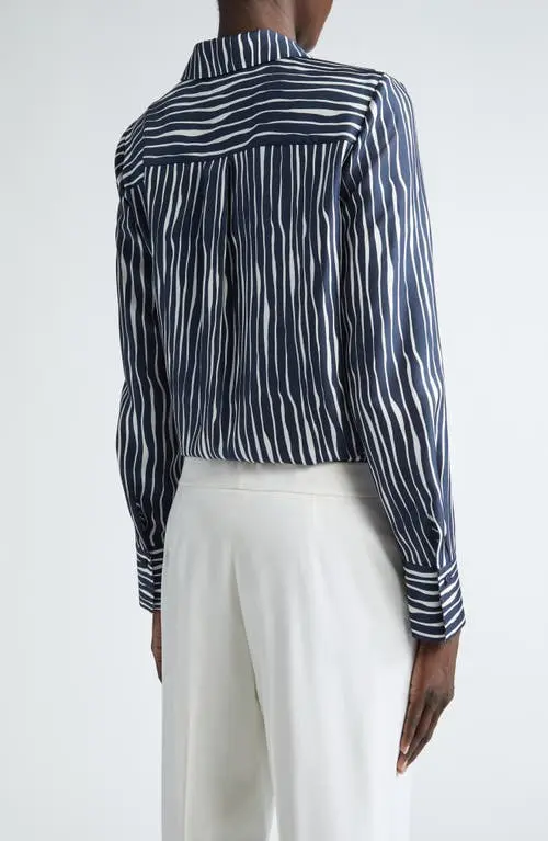 Lafayette 148 New York Scottie Stripe Silk Twill Shirt