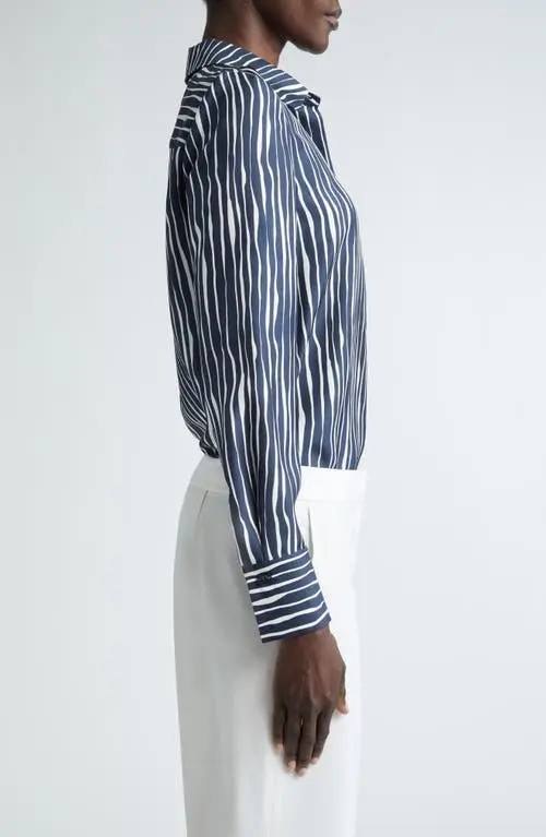 Lafayette 148 New York Scottie Stripe Silk Twill Shirt