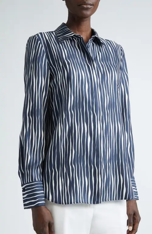 Lafayette 148 New York Scottie Stripe Silk Twill Shirt