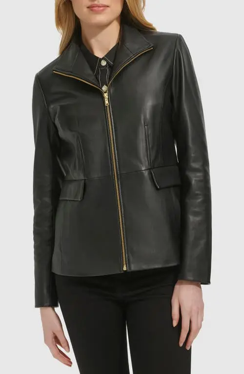 Cole Haan Wing Collar Leather Jacket - Black