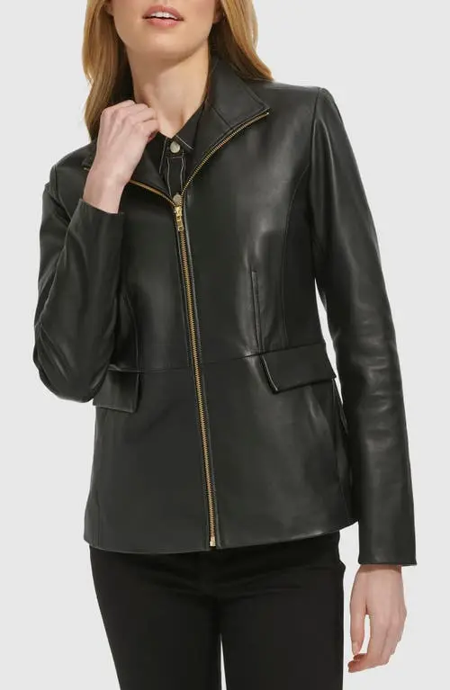 Cole Haan Wing Collar Leather Jacket - Black